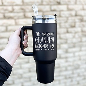 LifGif This awesome Grandpa belongs to Personalized Laser Engraved 40oz Large Tumbler with Handle, Best Dads Ever Tumbler Stainless Steel Coffee,Grandpa Belongs Custom Mugs Father's Day Birthday