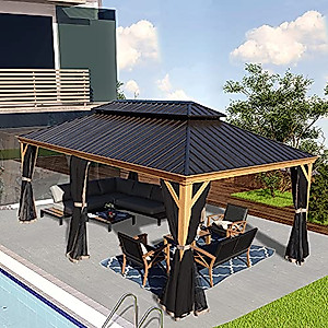 Apollo Wood Look Aluminum Hardtop Gazebo with Galvanized Steel Roof and Mosquito Net (12ft x 20ft)