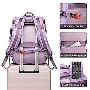 AI EN JIU Travel Backpack for Women Men, 50L Expandable Carry On Backpack 17.3 inch Laptop Backpack with USB Port, Waterproof Business Luggage Traveling Backpack with 3 Mesh Bags & 1 Shoe Bag, Purple