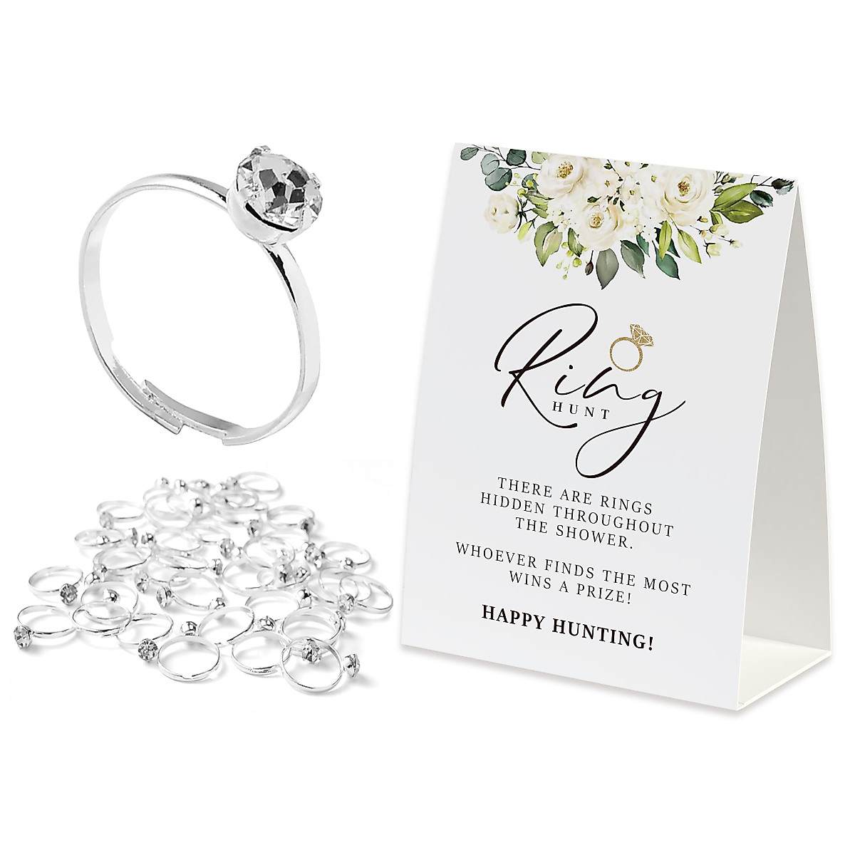 Bridal Shower Game with Rings Fun Ring Hunt Game 30 Metal Rings and Game Stand Sign, Bridal Shower Game Wedding Winner Gift Prize Party-JZXB-002