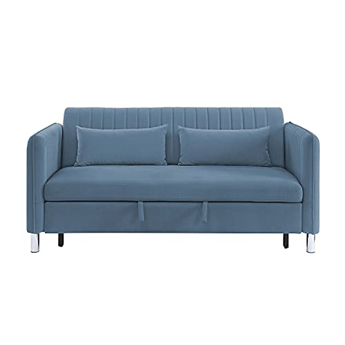 Lexicon Oakhill Velvet Convertible Studio Sofa with Pull-Out Bed, 72" W, Blue