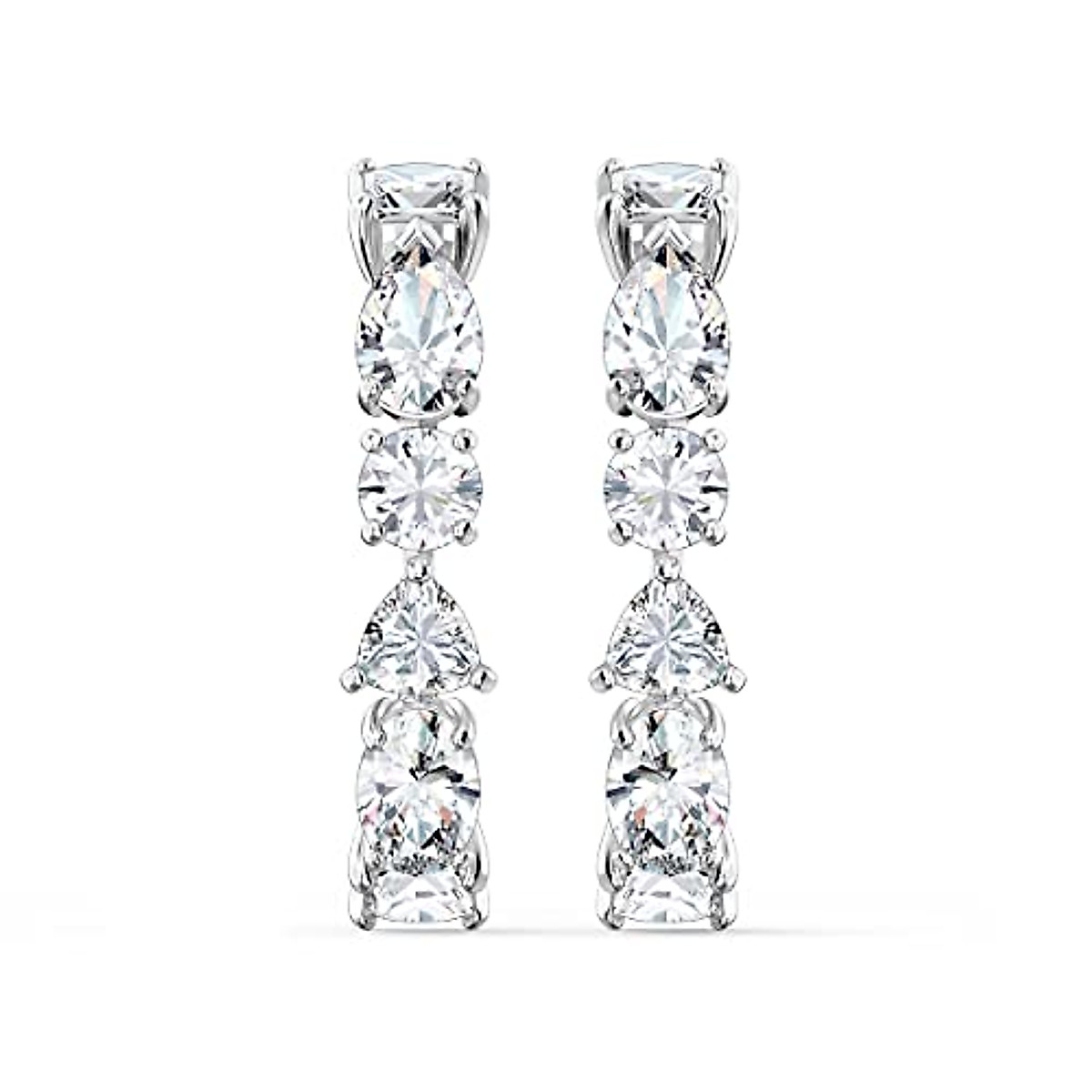 SWAROVSKI Tennis Deluxe Women's Cuff Stud Pierced Earrings with White Crystal in a Rhodium Plated Setting