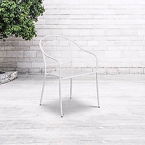 EMMA + OLIVER Commercial Grade White Indoor-Outdoor Steel Patio Arm Chair with Round Back