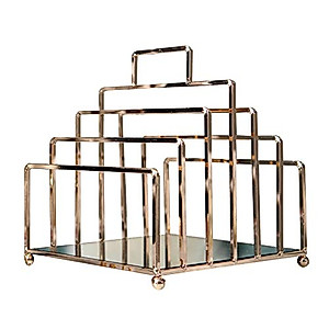 Newspaper Baskets Magazine Rack, Bookshelf Bedroom Bedside Bookshelf Simple Small Book Rack Desktop Creative Sundries Box Metal Magazine Rack Living Room Magazine Rack (Color : Gold, Size : 262628cm)