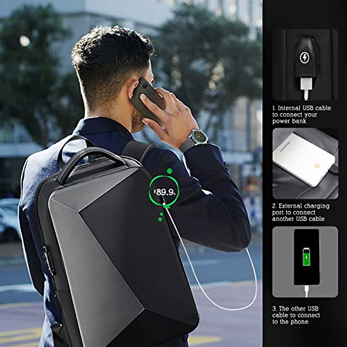 JUMO CYLY Hardshell Anti-theft Laptop Backpack, Waterproof Expandable Computer Backpackb Fit 15.6 Inch with USB Charging Port TSA Lock Business Travel Rucksack for Men