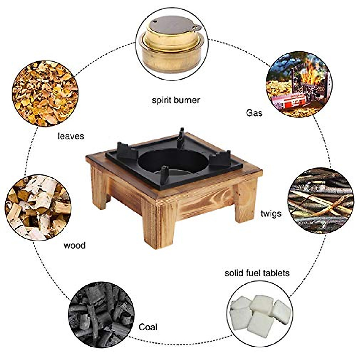 BHDD Barbecue Stove, Portable Tabletop Korean BBQ Grill Camp Griddle Hot Pot Stove Camping Alcohol Stove Griddle Hibachi Grill Indoor Furnace Kitchenware, with Wooden Shelf, for Outdoor Picnic