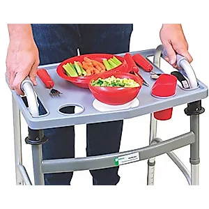 Essential Medical Supply's Molded Walker Tray with Cup Holder - Perfect for Mobility and Transport, Fits Most Walkers and Provides Convenient Tray for Almost Any Folding Walker