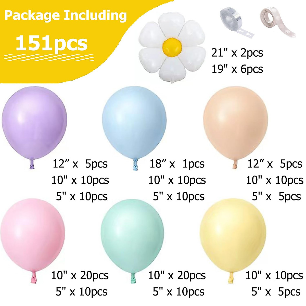 Beliueyes Daisy Balloon Garland Arch Kit 151pcs Light Purple Blue Cyan Yellow Blush Pink Balloons for Fall Bridal Shower Baby Shower Birthday Theme Party Decorations
