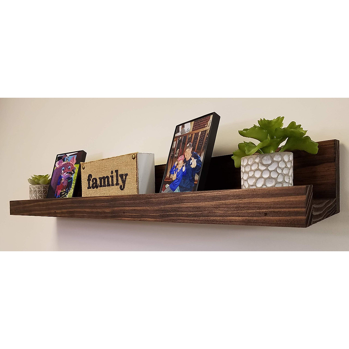Farmhouse Rustic Wooden Picture Ledge Shelf, Available in 20 Colors, 11 Sizes, Shown in Jacobean - Floating Shelf, Rustic Shelf, Open Shelving, Nursery Shelf, Floating Shelves, Modern Farmhouse