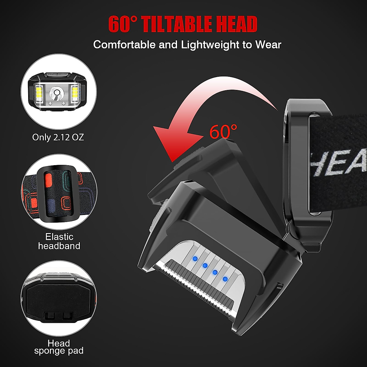 Headlamp Rechargeable,JNDFOFC 1200 Lumen Super Bright Motion Sensor LED Head Lamp flashlight, 2 PACK Waterproof Headlight with White Red Light,14 Modes Head Lights for Outdoor Camping Fishing Running