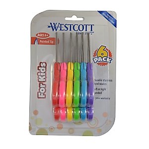 Westcott Scissors For Kids, 5’’ Pointed Safety Scissors, Assorted, 6 Pack (16455)