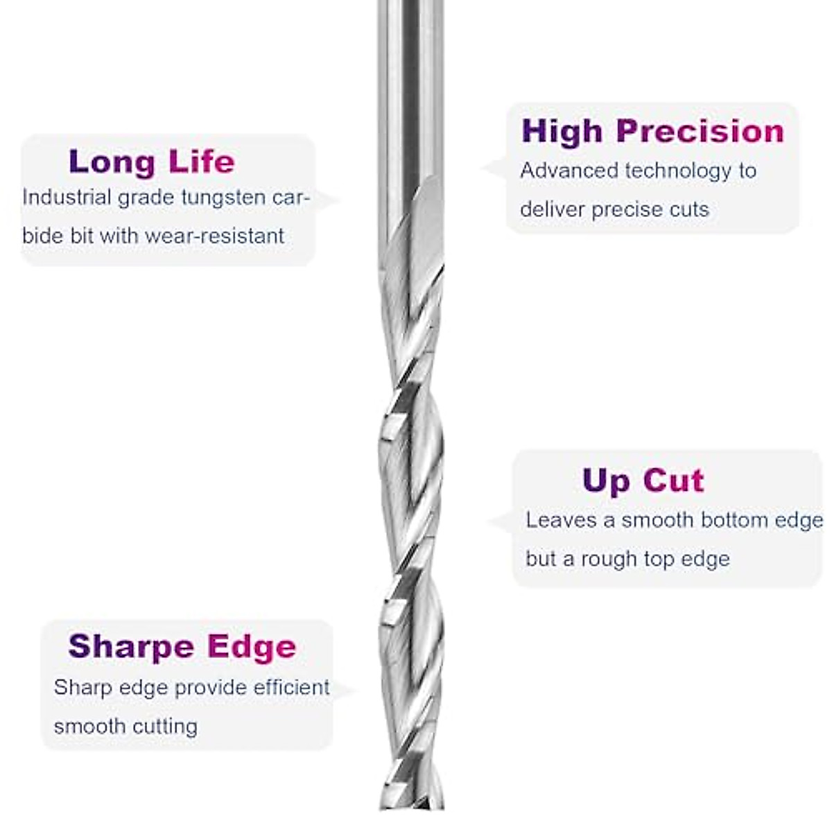 SpeTool Spiral Router Bits with UpCut 4 inch Extra Long1/4 inch Cutting Diameter 2 inch Cutting Length CNC Router Bit Carving Tool