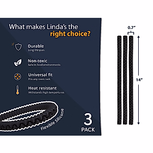 Silicone Oven Rack Shields by Linda’s Essentials (3 Pack) | Heat Resistance Silicone Oven Rack Protectors Guards Against Burns and Scars | 14 Inches Long (Black)