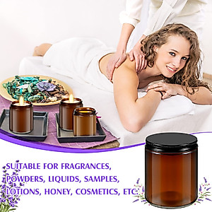 Lallisa 48 Pcs 8 oz Amber Glass Jars with Black Lids Round Glass Cosmetic Jars with Lids Empty Amber Candle Jars Refillable Food Storage Containers Canning Jar for Spice Powder Liquid Sample Makeup