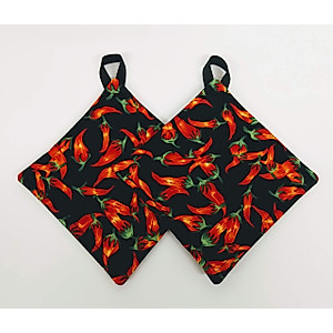 Pot holder for kitchen Pot Holder Set Oven Hot Pad Pot Holder for Cooking or Baking in a Red Chili Pepper Fabric Print