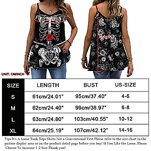 Eciodci Women's Halloween Horror Loose Tank Top Shirts 3D Print Rose Skeleton V Neck Sleeveless Tank Tops