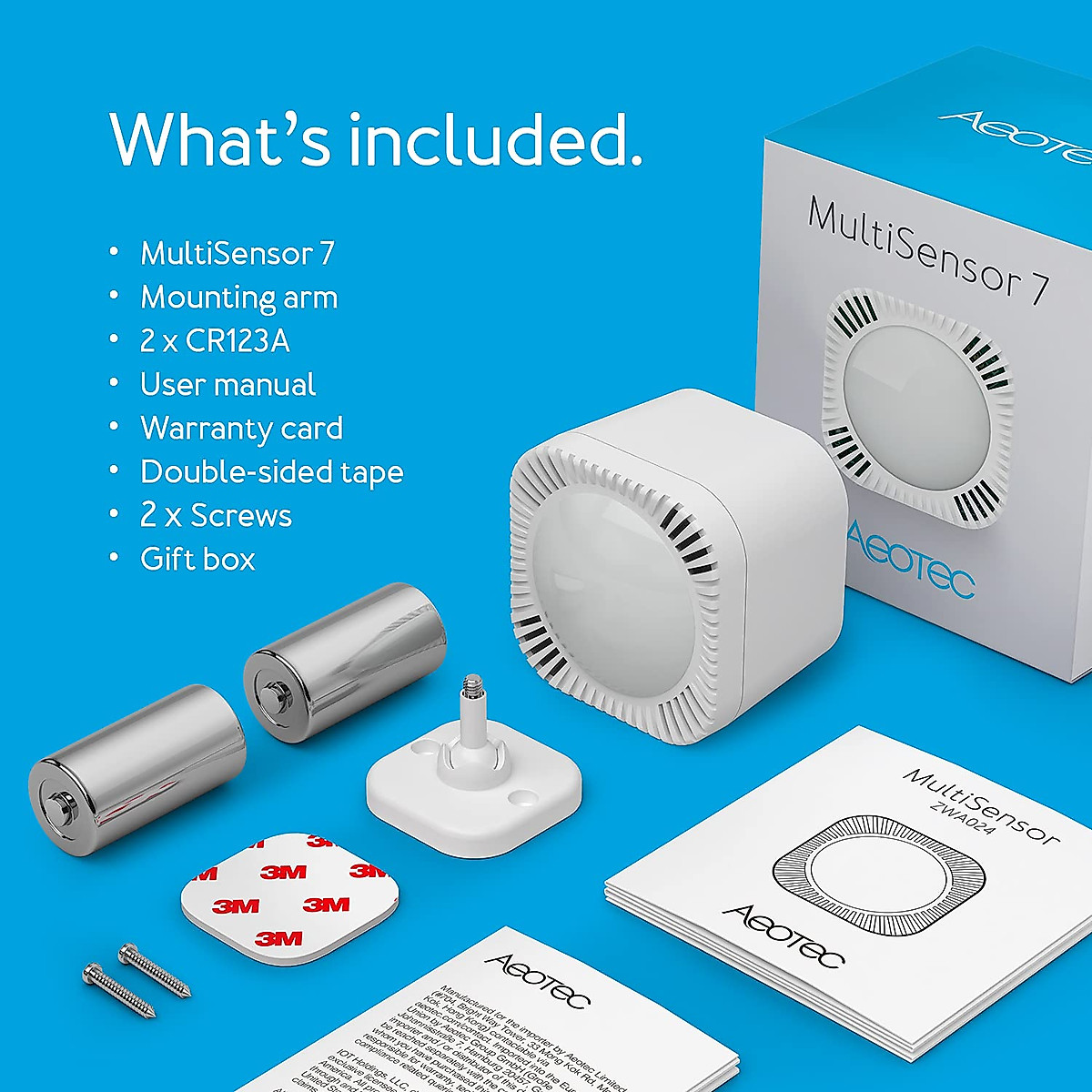 Aeotec MultiSensor 7, 6-in-1 Zwave Sensors Contains Monitor Motion, Temperature, Light, Humidity, UV, and Vibration, Z-Wave Plus, Gen7, S2, SmartStart Enabled, Compatible with Zwave Hub Smartthings