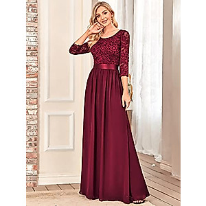 Ever-Pretty Women Lace Elegant 3/4 Sleeve Summer Maxi Evening Gown Burgundy US12