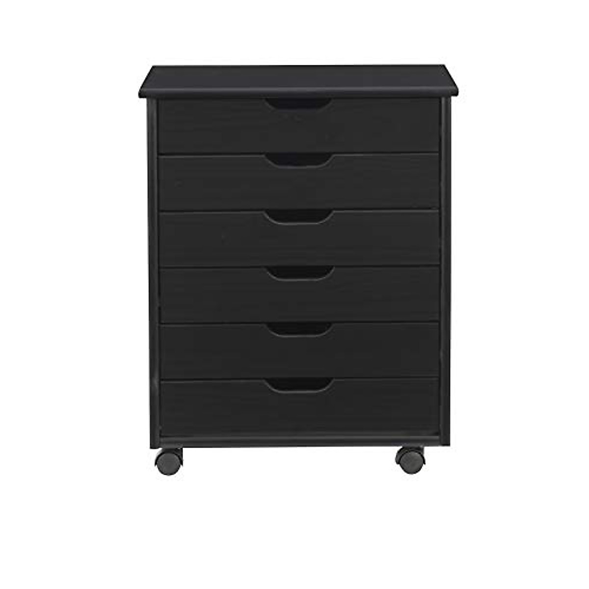 Linon Rolling Storage Corinne Cart, Six Wide Drawers, Black Wide