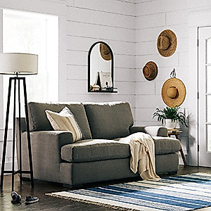 Amazon Brand – Stone & Beam Deco Metal Frame Living Room Standing Floor Lamp With Light Bulb and White Shade - 18 x 18 x 59.5 Inches, Black