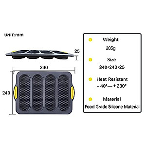 loaf pan atrccs Set of 1 with four buns French bread loaf pan bread pan non-stick pan easy to release household silicone food baking breakfast afternoon tea romantic dinner tool (black)