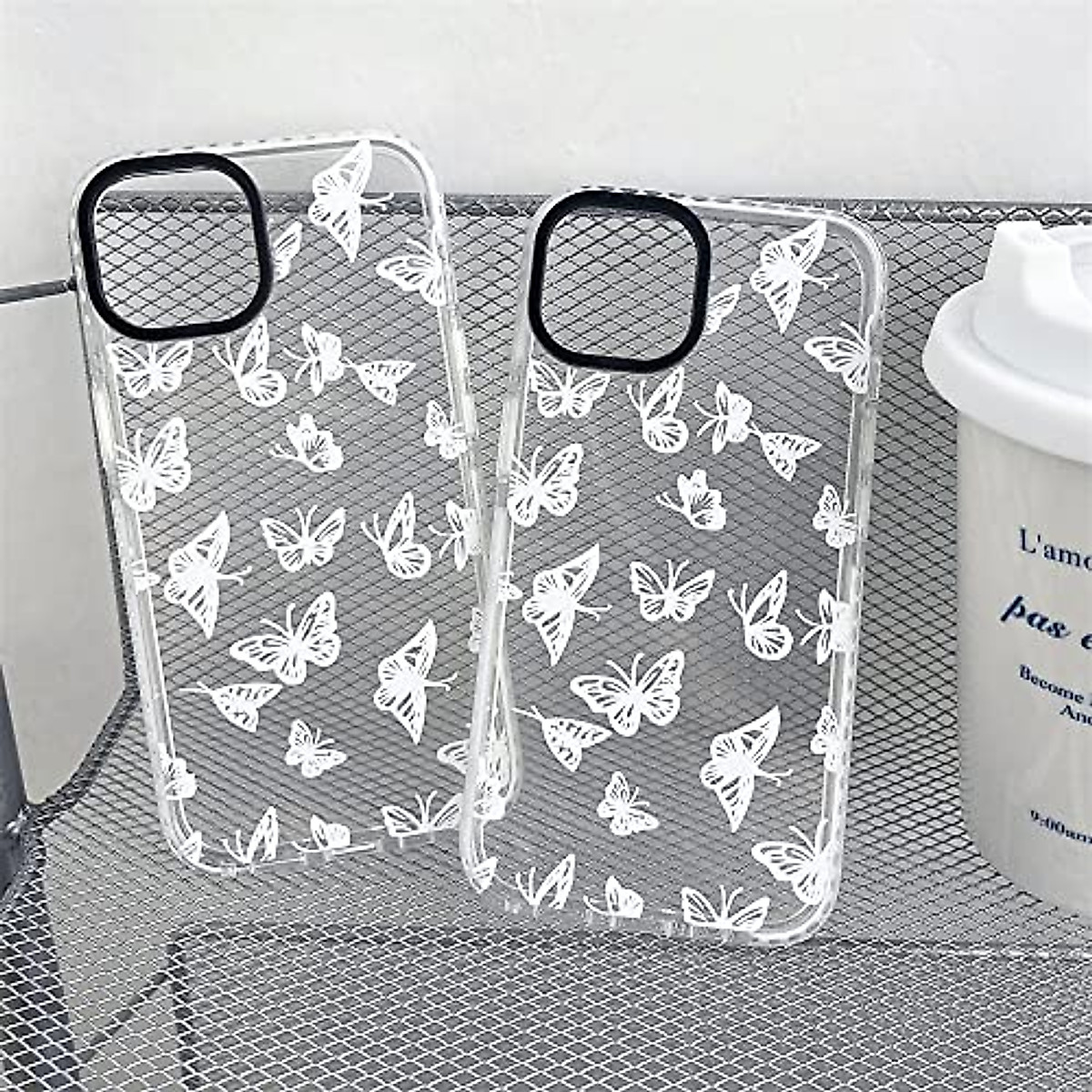 Lxsceto White Butterfly Trendy Cute Clear Phone Case for iPhone 13 6.1 inch with Built-in Bumper Shockproof Protective Cover for iPhone 13 6.1"