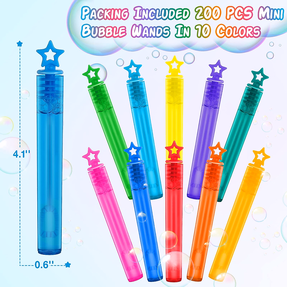 200 Pcs Mini Bubble Wands in 10 Colors, Bulk Party Favors for Kids, Themed Birthday, Christmas, New Year, Valentine, Carnival, School Classroom Prizes for Boys & Girls, Ideal Goodies Bags Stuffers