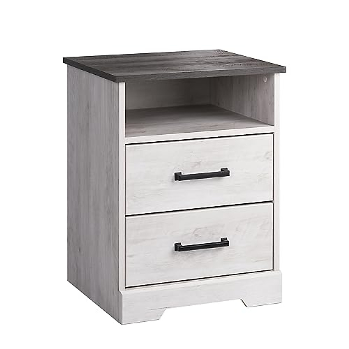 Prepac Rustic Ridge Farmhouse Bedroom Nightstand with 2 Drawers and an Open Cubby, Wooden Bedside Table for Bedroom, Office, or Living Room, 16.25in x 18.75in x 24.5in, Washed White