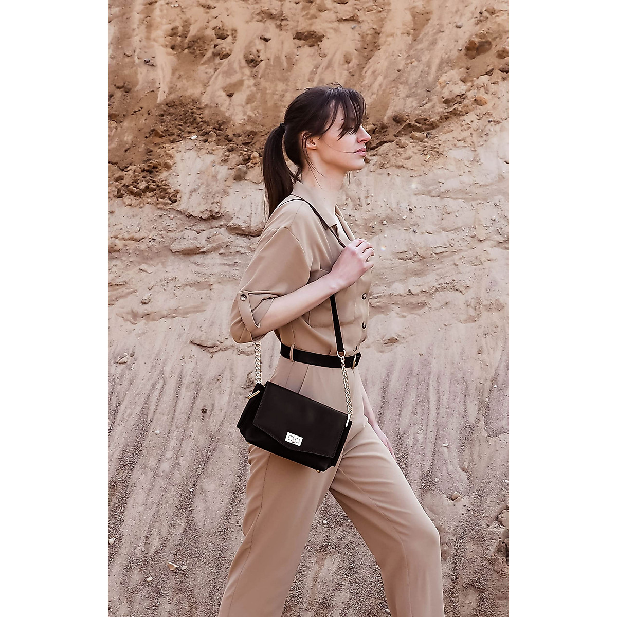 Time Resistance Leather Crossbody Bag for Women - Full Grain Leather Shoulder Bag - Stylish Messenger Bag Purse (Black)