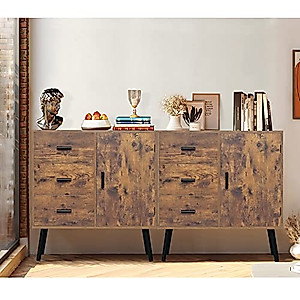 Iwell Storage Cabinet with Door & 3 Drawers, Mid Century Cabinet with Adjustable Shelf, Storage Cabinet for Living Room, Bedroom, Home Office, Rustic Brown