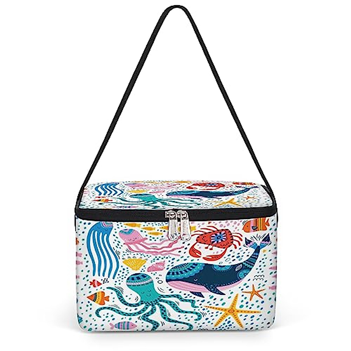 Jellyfish Whale Octopus Lunch Bags for Women Men 9 Cans, Hot & Cold Food Delivery Bag Insulated Grocery Bag Insulated Lunch Box Marine Inhabitants Cooler Bag for Office Work Picnic Beach