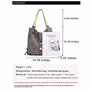 Eamom Tote Bag for Women Aesthetic Convertible Backpack Canvas Shoulder Bag School Tote Bag (Gray)