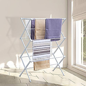 YUBELLES 3 Tiers Extendable Clothes Drying Rack, Vertical Laundry Rack Portable and Collapsible for Storage Indoor Outdoor, White