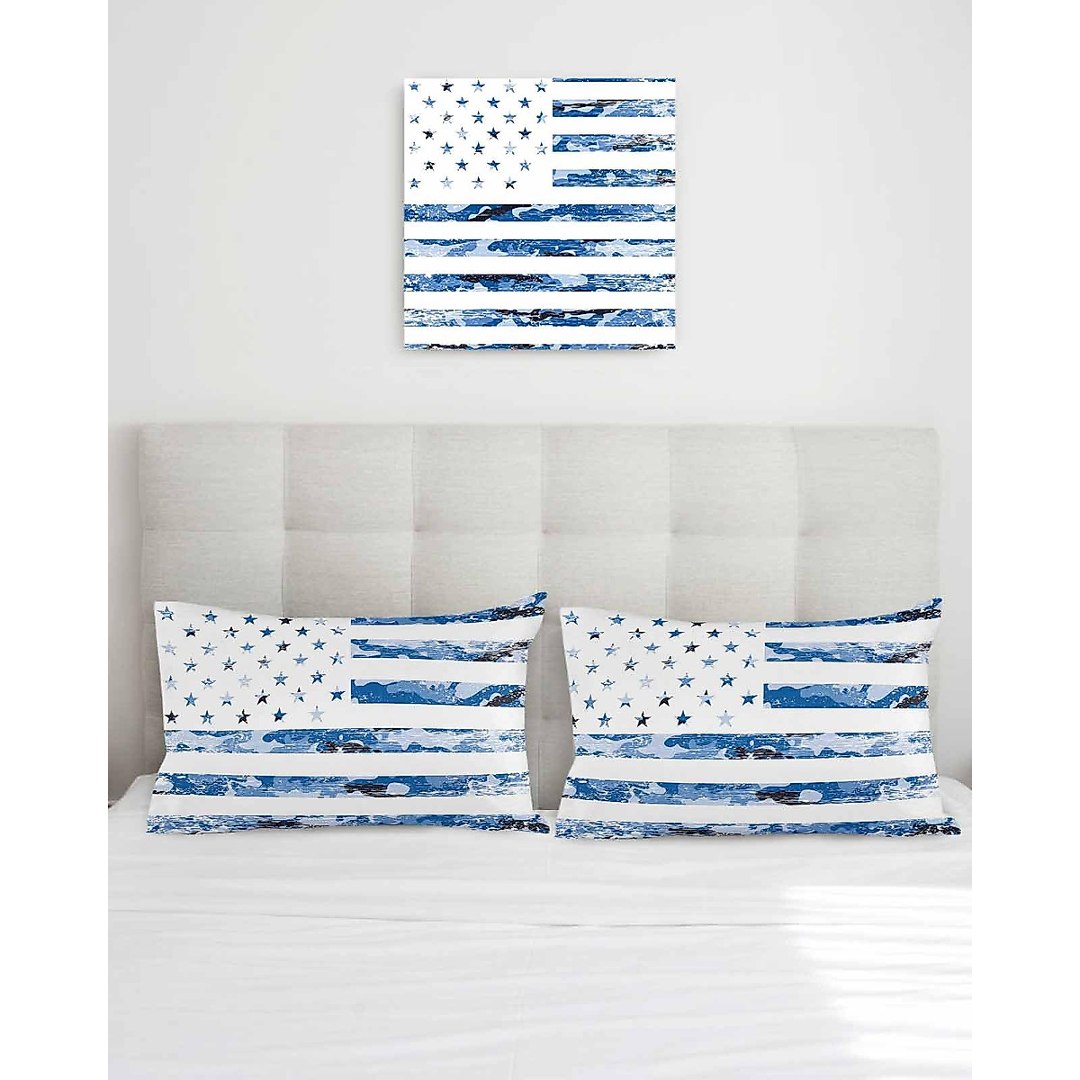 Pillow Cases Linen Pillow Shams Independence Day Camo American Flag Patriotic Pillow Cases Set of 2 12x20 Inches Pillowcases Rectangle Cushion Covers Flax Soft Linen Pillow Covers for Couch Sofa