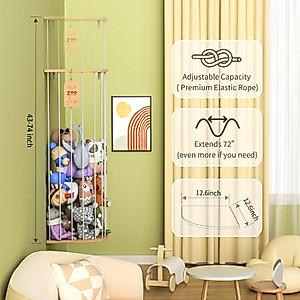 Eniffbaa Stuffed Animal Storage for Plushie Toys - Large Wood Corner Hanging Pet Storage with Sky Pattern, Length Adjustable Toy Organizer Shelf for Nursery Play Room Bedroom Kid Room