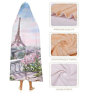 TaoYTao 40"x50" Women Summer Paris Oil Painting Blanket Hoodie, Foldable Wearable Funny Hooded Blanket Robe Cloak, Christmas Birthday Gifts Anniversary For Wife Girlfriend Women