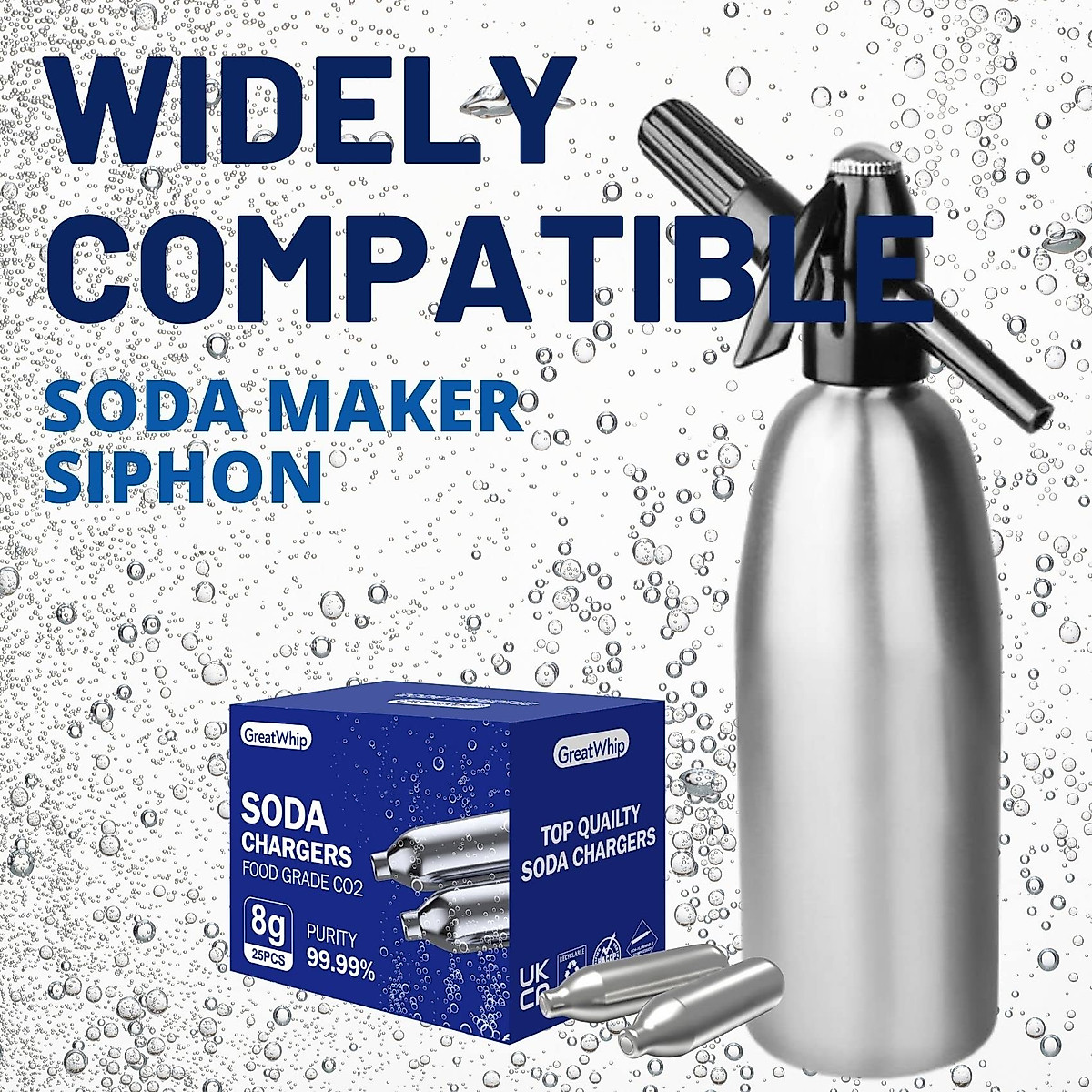 GreatWhip 50 Count 8g CO2 Soda Cartridges for Soda Maker Soda Chargers for Carbonated Water Machine for Sparkling Water Maker