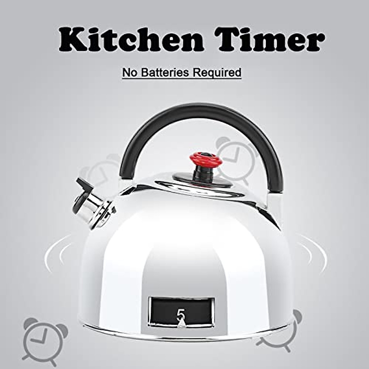 Eboxer 60 Minute Mechanical Kitchen Timer, Teapot Shaped Cooking Timer Clock, Stainless Steel Wind Up Dial Rotating Countdown Egg Timer, Sets from 0 to 60 Minutes