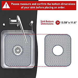 Bestjing Silicone Sink Mat, 2 Pack 13.58''x 11.6'' Sink Protectors for Kitchen Sink with Center Drain, Non-Slip Heat Resistant Sink Mat Grid for Bottom of Stainless Steel Porcelain Sink (Center Hole)