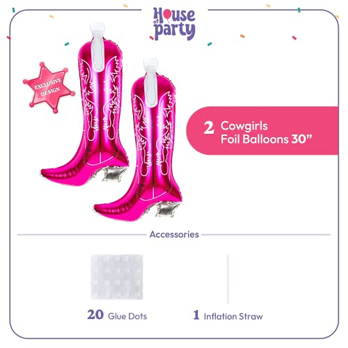 HOUSE OF PARTY Cowgirl Boot Balloons 2 Pcs - 30 Inch Pink Boot Foil Balloon for Last Rodeo Bachelorette Party Decorations, Cowgirl Balloons for Western Themed Birthday Party Decorations Supplies