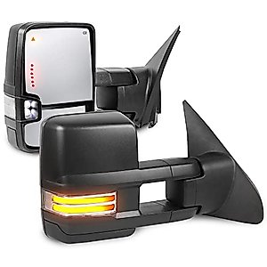 MOSTPLUS Power Heated Towing Mirrors Compatible for 2007-2017 Toyota Tundra/2008-2017 Toyota Sequoia w/Sequential Turn light, Parking Lamp, Blind Spot,Running Light(Set of 2) (Black)