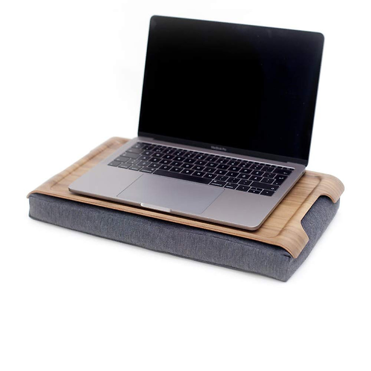 bosign Mini Multi-Purpose Laptray, Anti-Slip, Walnut Wood, Salt and Pepper Gray Cushion