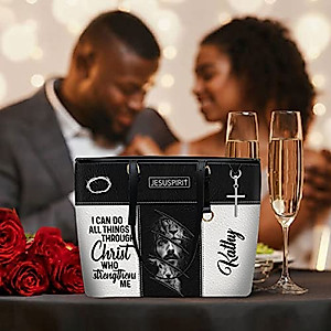 Jesuspirit Personalized Tote Bags For Women - Christian Gifts For Church Ladies, Mother's Day, Mom, Grandma, Aunt - Spiritual Custom Zipper Leather Tote Bag For Women