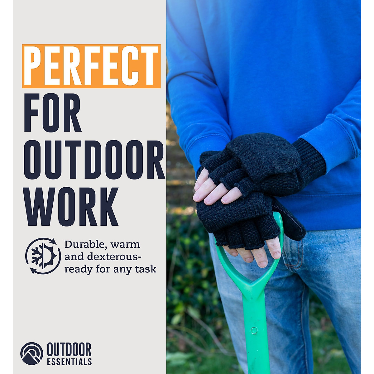 OutdoorEssentials Fingerless Winter Gloves Convertible Mittens for Men & Women - Warm Knit Flip Top Wool Mitten Gloves