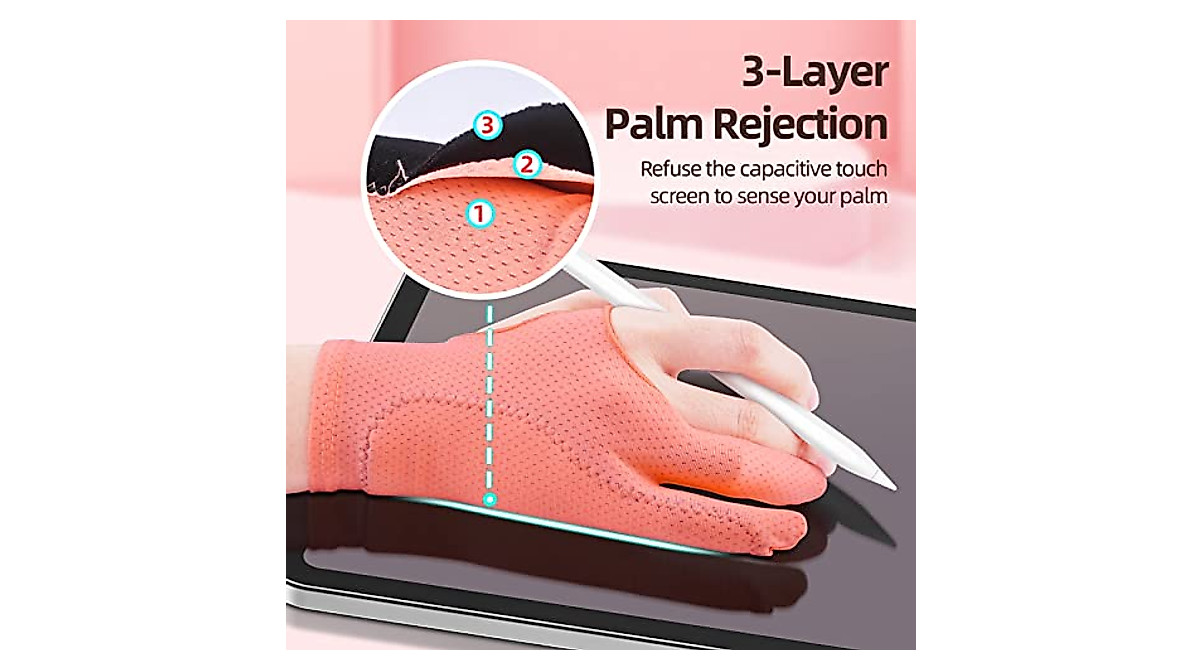 Artist Drawing Glove for Women [2 Pack Pink] 3-Layer Palm Rejection ...