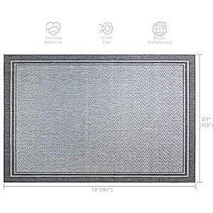 Gertmenian Indoor Outdoor Area Rug, Classic Flatweave, Washable, Stain & UV Resistant Carpet, Deck, Patio, Poolside & Mudroom, 9x13 Ft Extra Large, Simple Border, Silver Gray, 21978