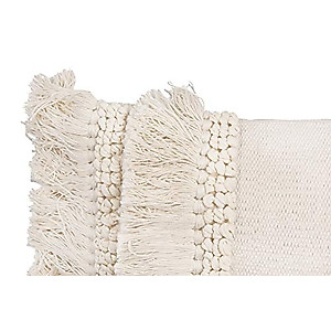 Creative Co-Op Creative Co-Op Cotton and Chenille Woven Lumbar Pillow with Fringe, Cream