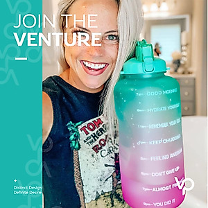 Venture Pal 64 OZ Water Bottle with Motivational Time Marker & Straw - Leakproof BPA Free Reusable Flip Top Water Bottle for Sports and Fitness Enthusiasts