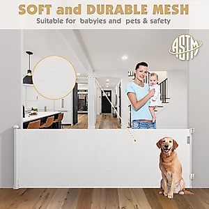 Coolever 118 Inch Retractable Baby Gates Extra Wide, Large Opening Retractable Baby Gates for Doorway Extra Long Dog Gate for The House Outdoor Large Pet Gates for Dog Indoor Mesh Child Gate, White