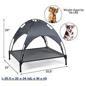 PETSITE Cooling Elevated Dog Bed, Portable Raised Dog Cot Bed with Removable Canopy, Outdoor Pet Hammock Bed for Small, Medium & Large Dogs